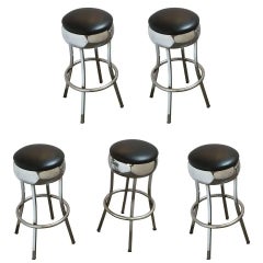 Set of Five Chrome and Leather Bar Stools by Fernando Jaeger at 1stDibs