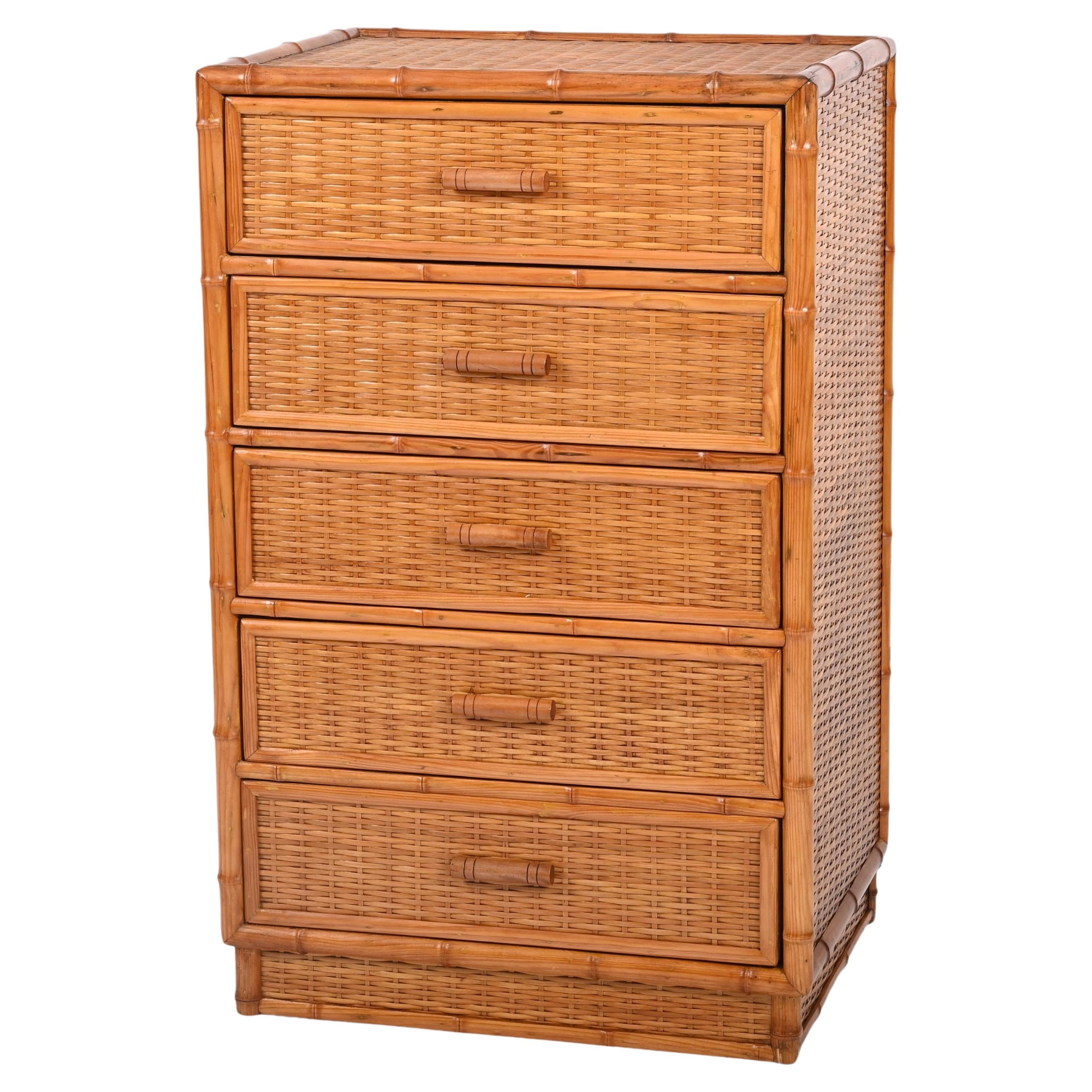 Pair of Split Reed Bamboo Rattan Small Chests or Nightstands, 1970s at ...