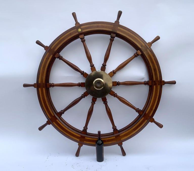 Five Foot Mahogany and Brass Ships Wheel For Sale at 1stDibs