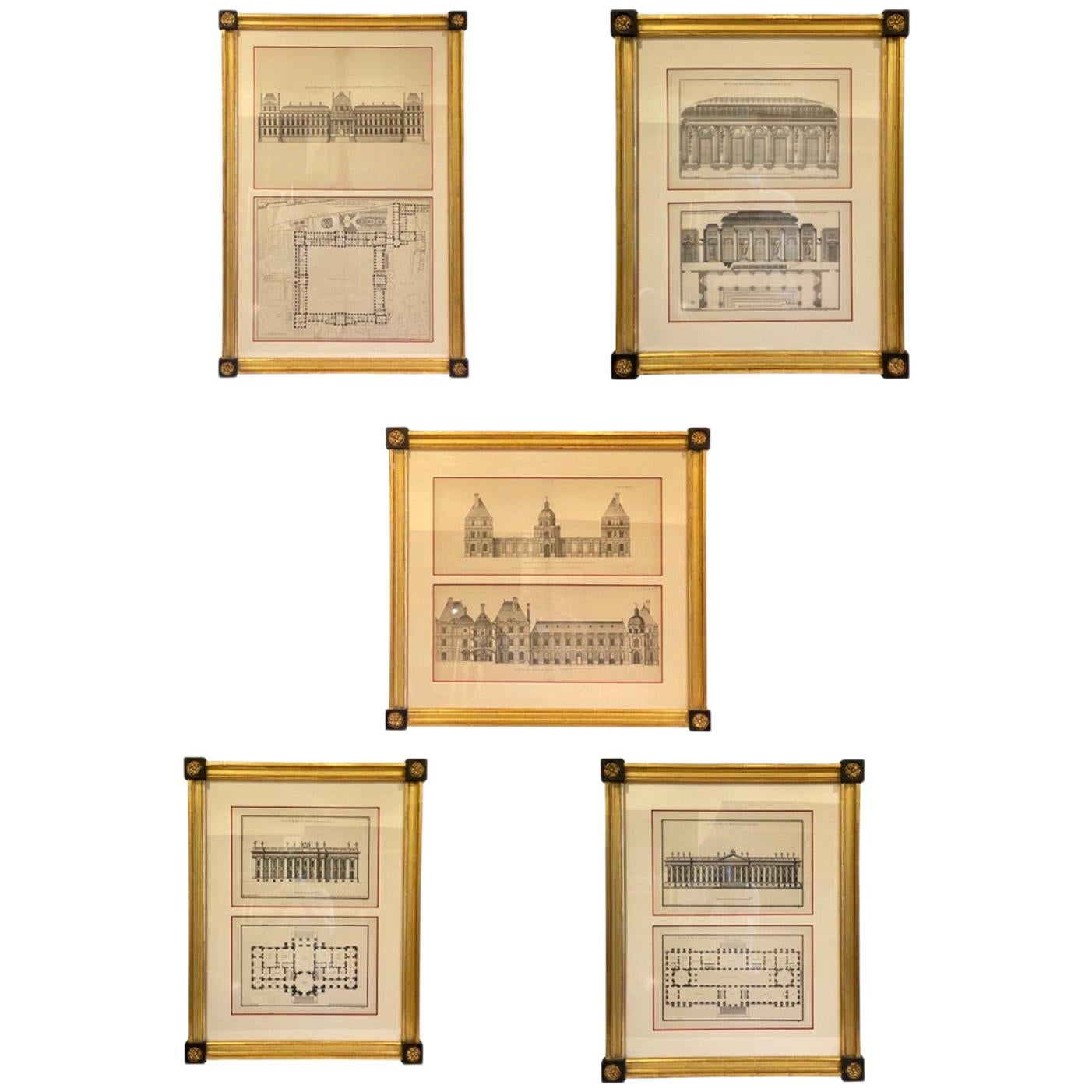 Five-Framed French Architectural Engravings at 1stDibs