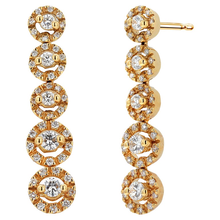 Five Graduated Cluster of Diamond Yellow Gold Drop Earrings by Bucherer ...