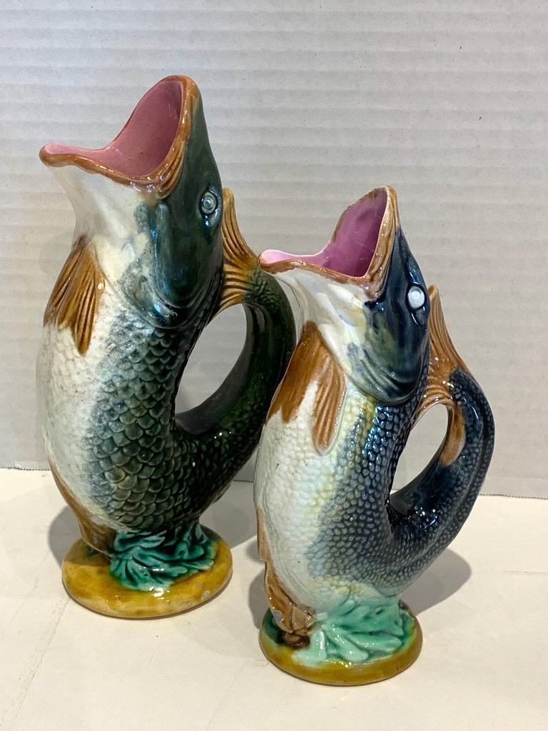 Five Graduating Majolica Fish Pitchers, by Adams and Bromley at 1stDibs