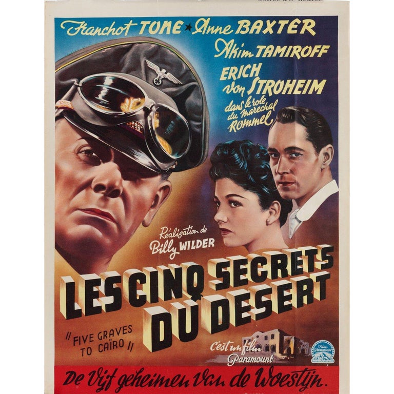 Five Graves to Cairo 1940s, Belgian Film Poster For Sale at 1stDibs