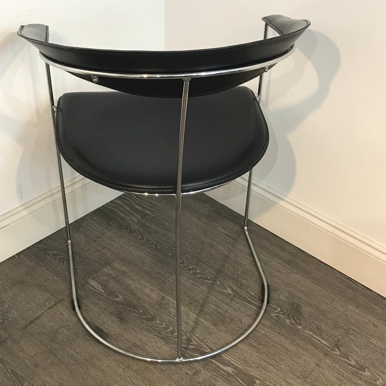 Five Italian Chrome and Black Leather Cantilever Armchairs, Handmade by ...