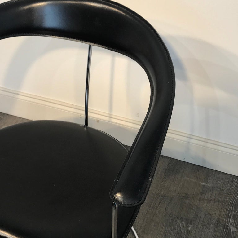 Five Italian Chrome and Black Leather Cantilever Armchairs, Handmade by ...