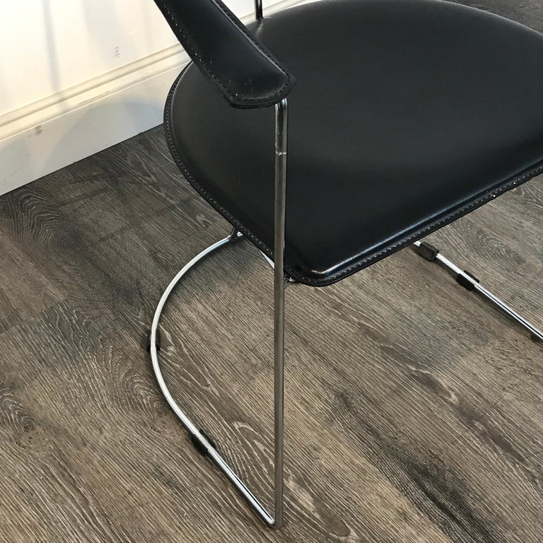 Five Italian Chrome and Black Leather Cantilever Armchairs, Handmade by ...