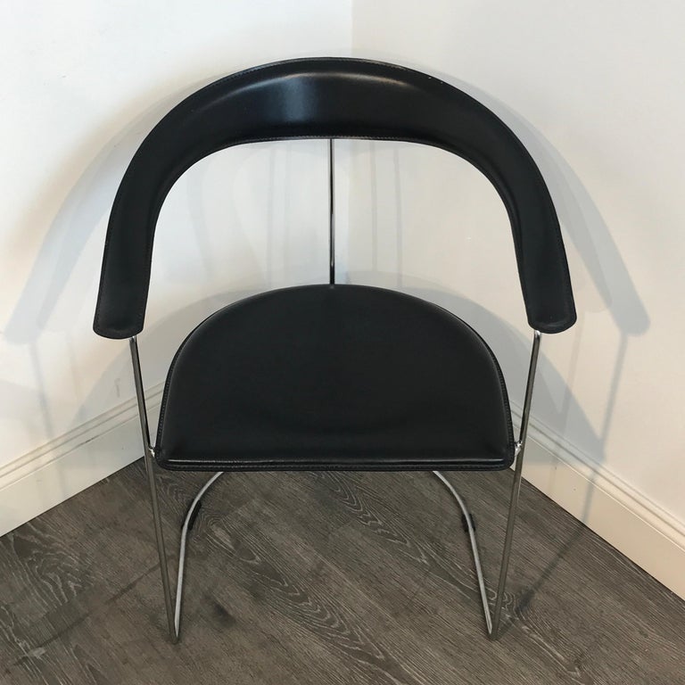 Five Italian Chrome and Black Leather Cantilever Armchairs, Handmade by ...