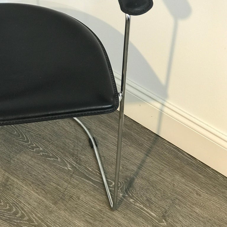 Five Italian Chrome and Black Leather Cantilever Armchairs, Handmade by ...