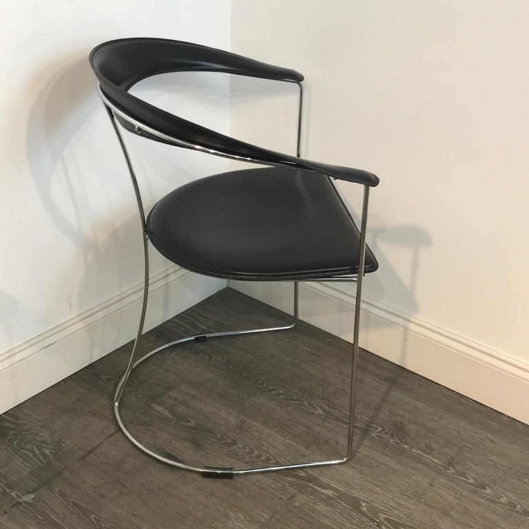 Five Italian Chrome and Black Leather Cantilever Armchairs, Handmade by ...