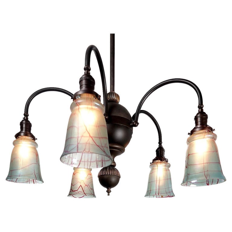 Five Lite Art Glass Chandelier at 1stDibs