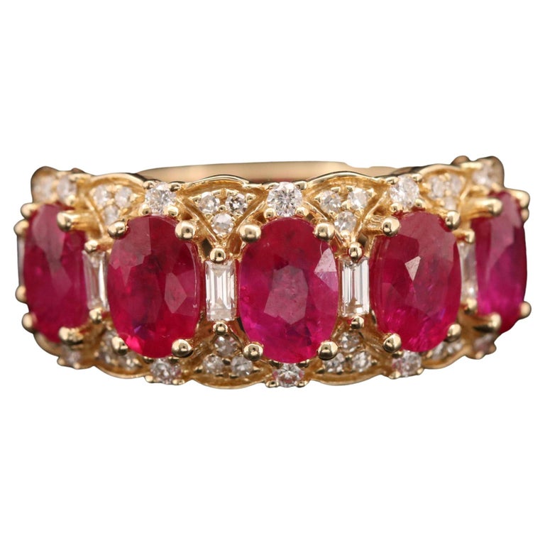 Customizable Five Oval Cut Victorian Ruby Engagement Ring Art Deco Ruby ...