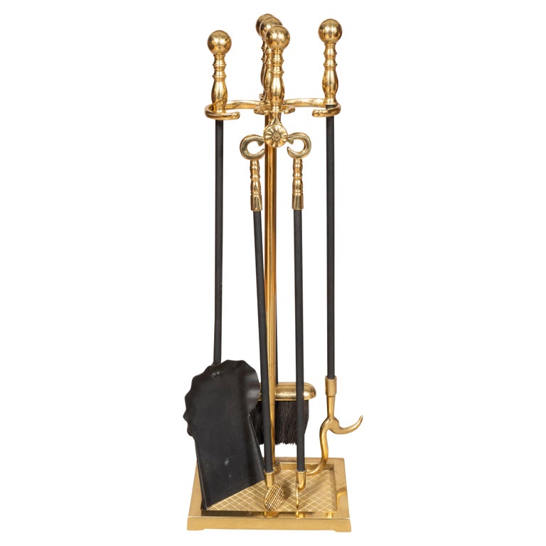 Five Piece Brass Fire tool Set For Sale at 1stDibs