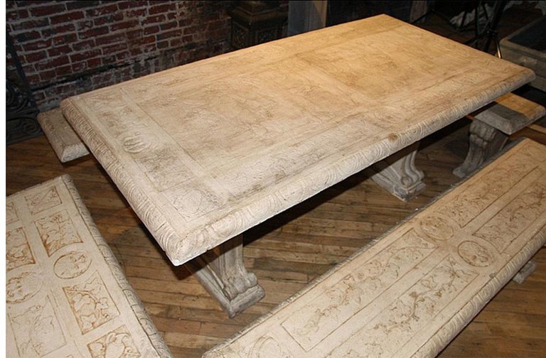 Five-Piece Decorated Cast Stone Garden Dining Set For Sale at 1stDibs