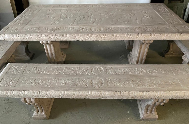 Five-Piece Decorated Cast Stone Garden Dining Set at 1stDibs