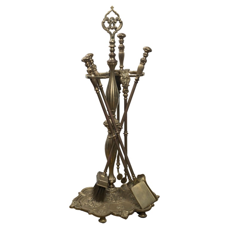 Five Piece Set of Bronze Fire Tools For Sale at 1stDibs