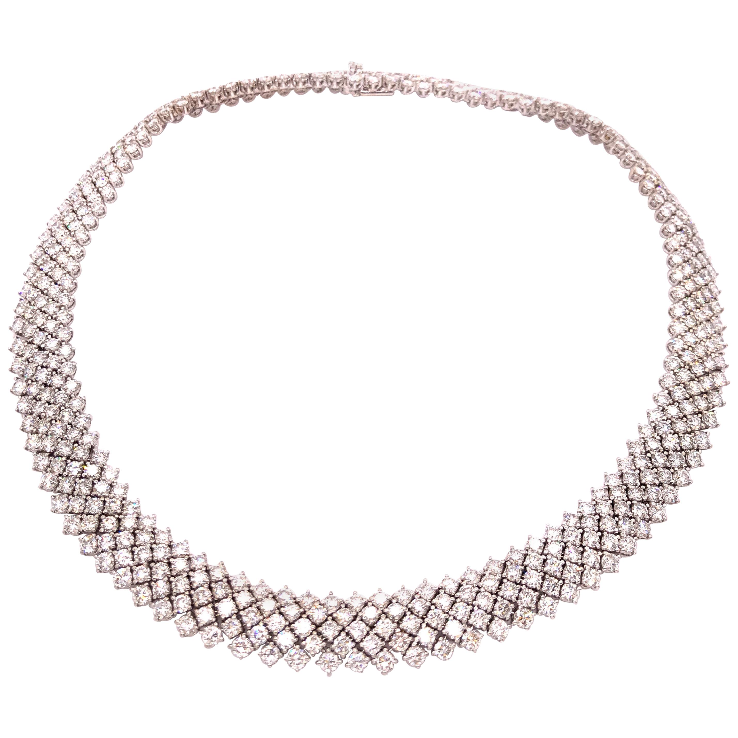 Five Row Diamond Tennis Necklace For Sale at 1stDibs