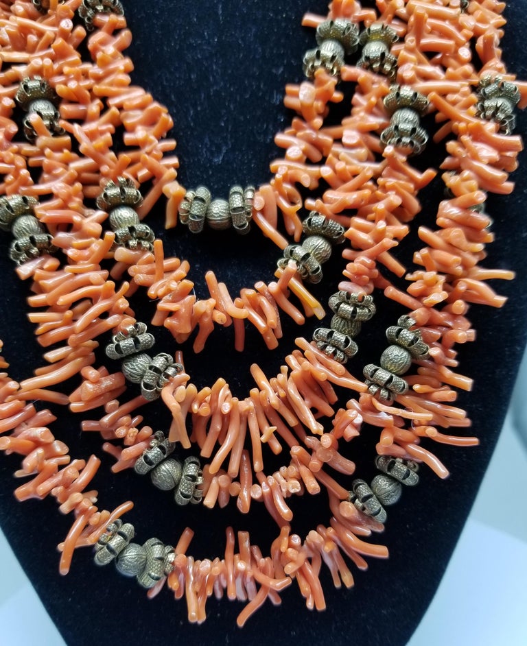 Five Rows of Coral Sticks Graduating Necklace at 1stDibs