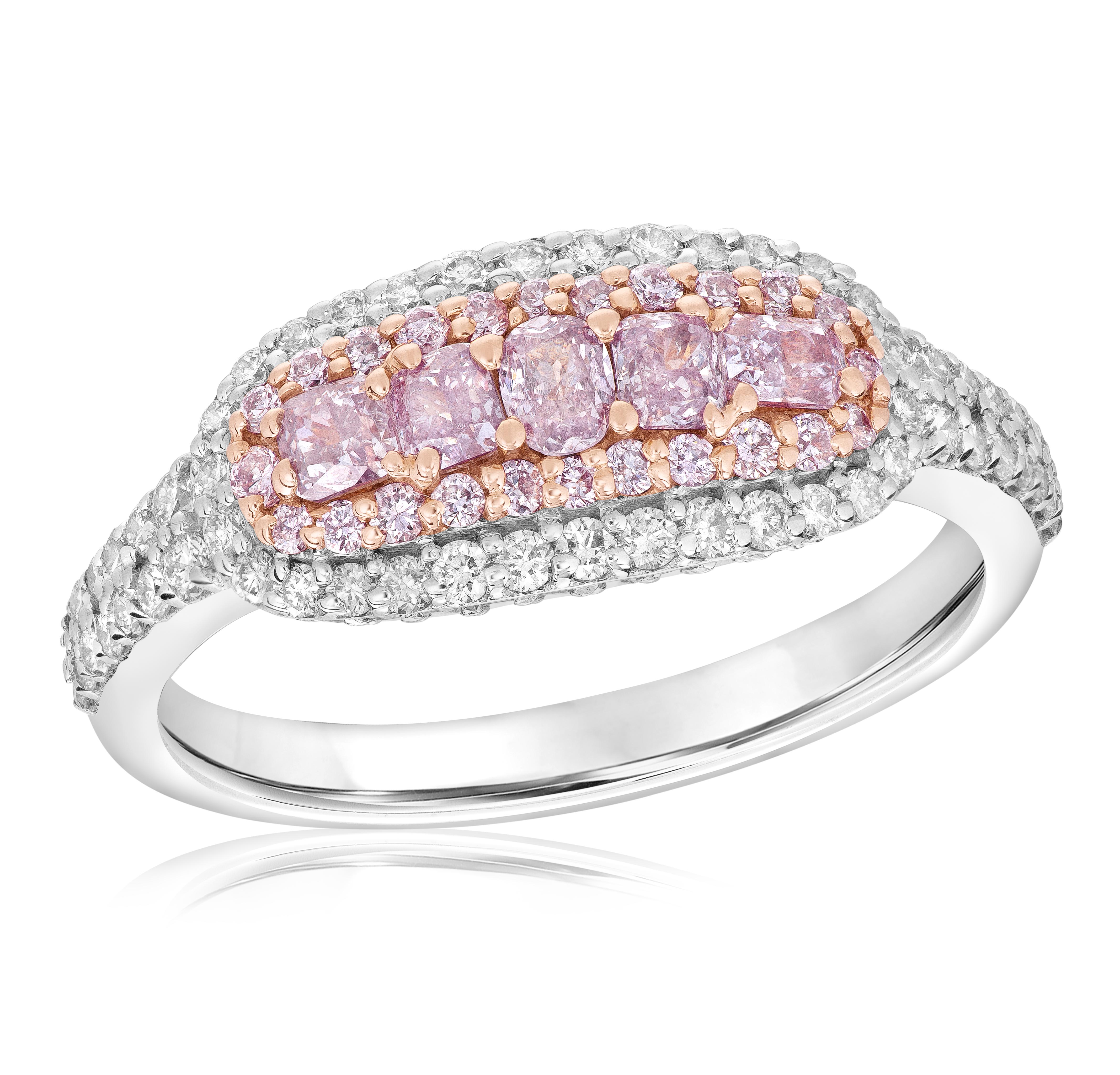 Five Stone Pink Diamond Cocktail Ring in 18k Gold at 1stDibs