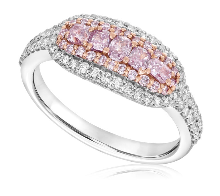 Five Stone Pink Diamond Cocktail Ring in 18k Gold For Sale at 1stDibs