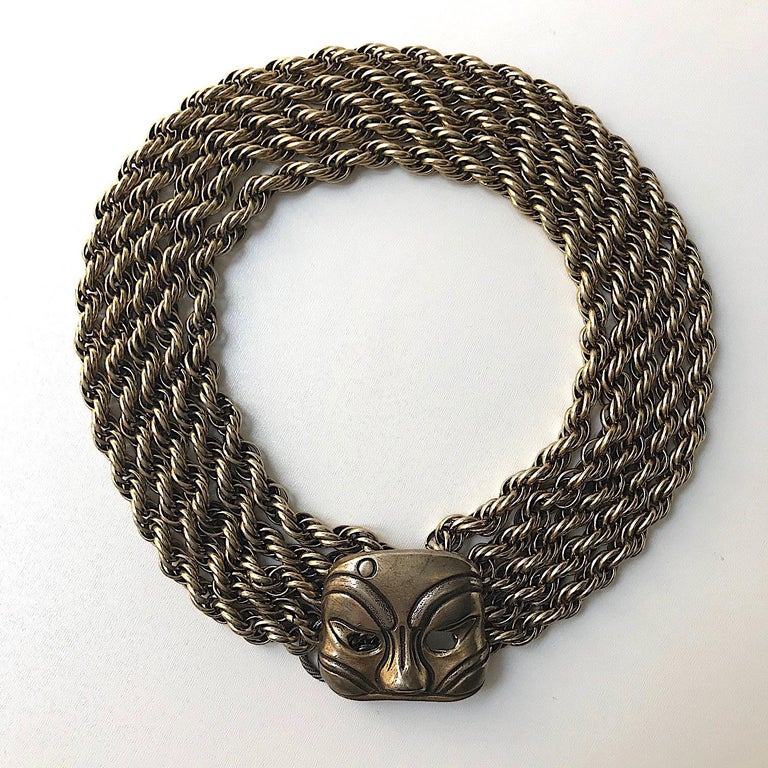 Five Strand Gold Rope Necklace with Kabuki Mask Clasp at 1stDibs