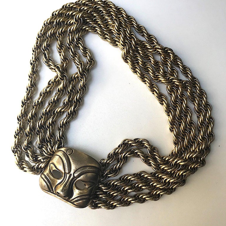 Five Strand Gold Rope Necklace with Kabuki Mask Clasp at 1stDibs