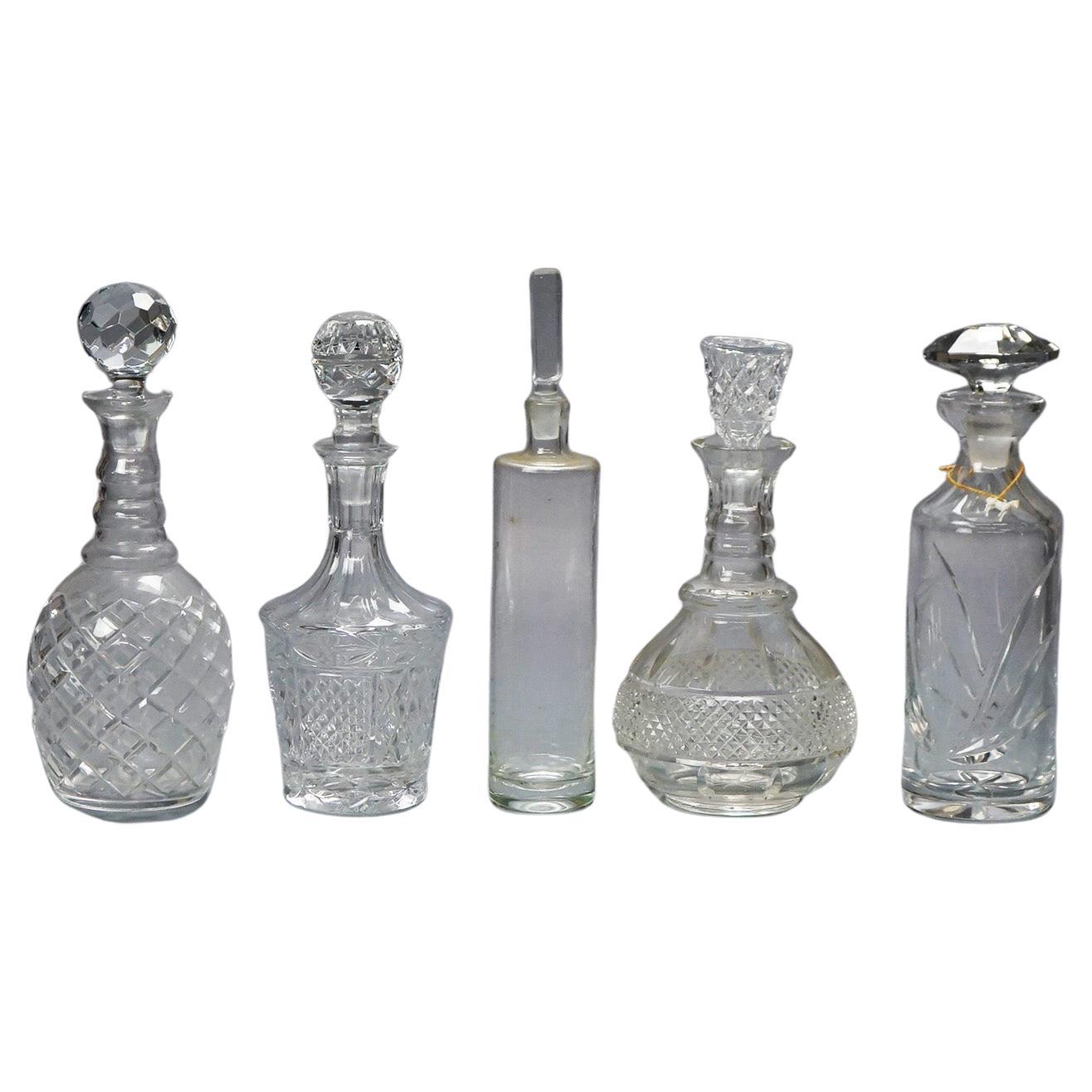 Five Vintage Cut and Pressed Glass Spirits Decanters C1940 For Sale at ...