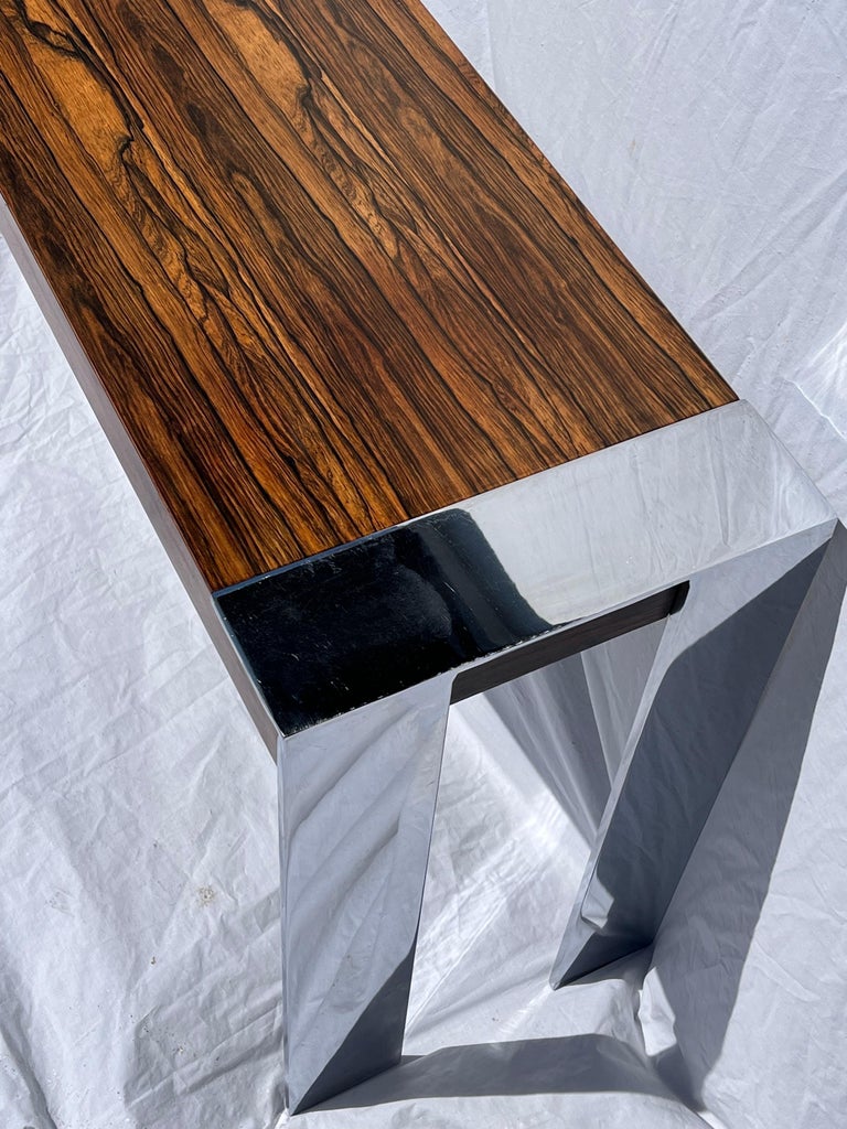 Flair 1970's Wood and Chrome Vintage Console Table in the Style of Milo ...