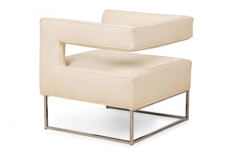 Flair Contemporary American Chrome and Beige Fabric Upholstered Open ...