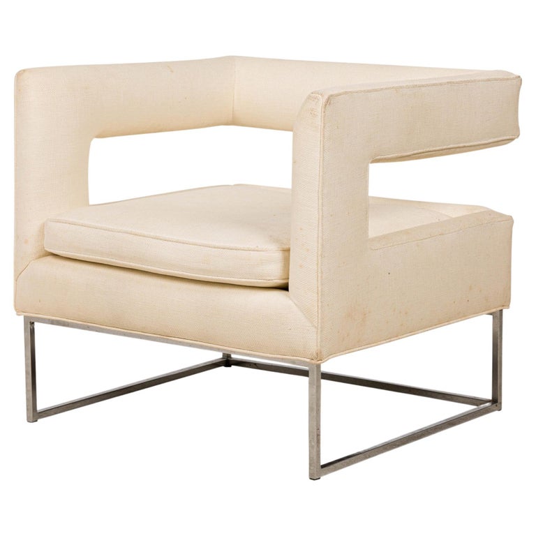 Flair Contemporary American Chrome and Beige Fabric Upholstered Open ...