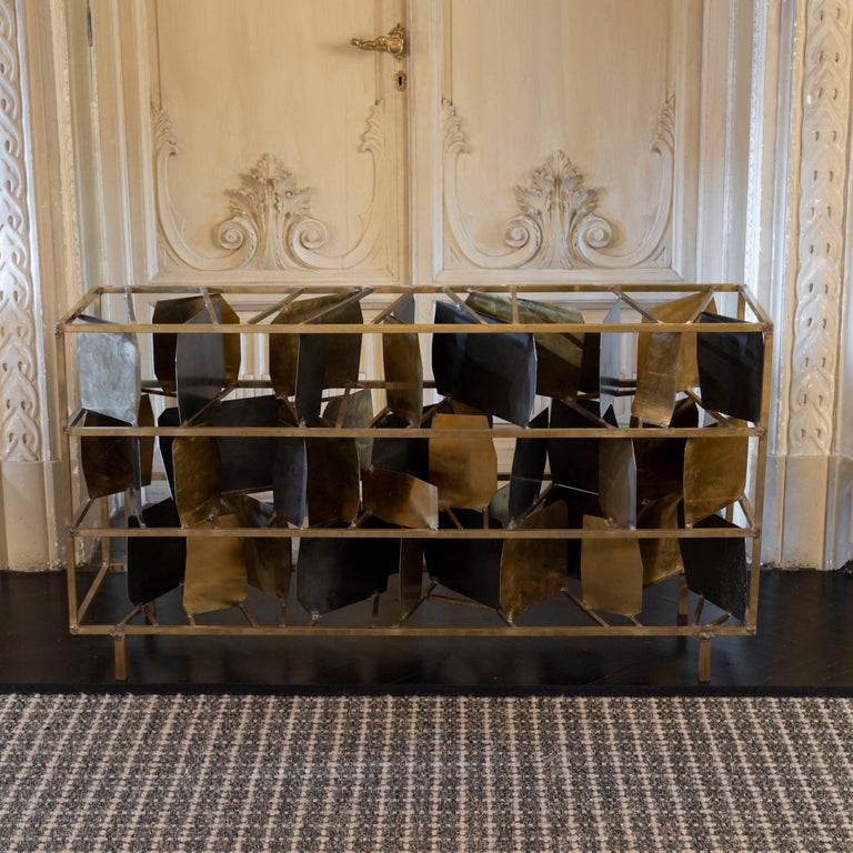 Flair Edition Brutalist Console Table in Natural Brass and Steel, Italy ...