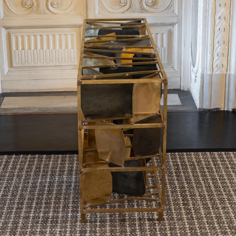 Flair Edition Brutalist Console Table in Natural Brass and Steel, Italy ...