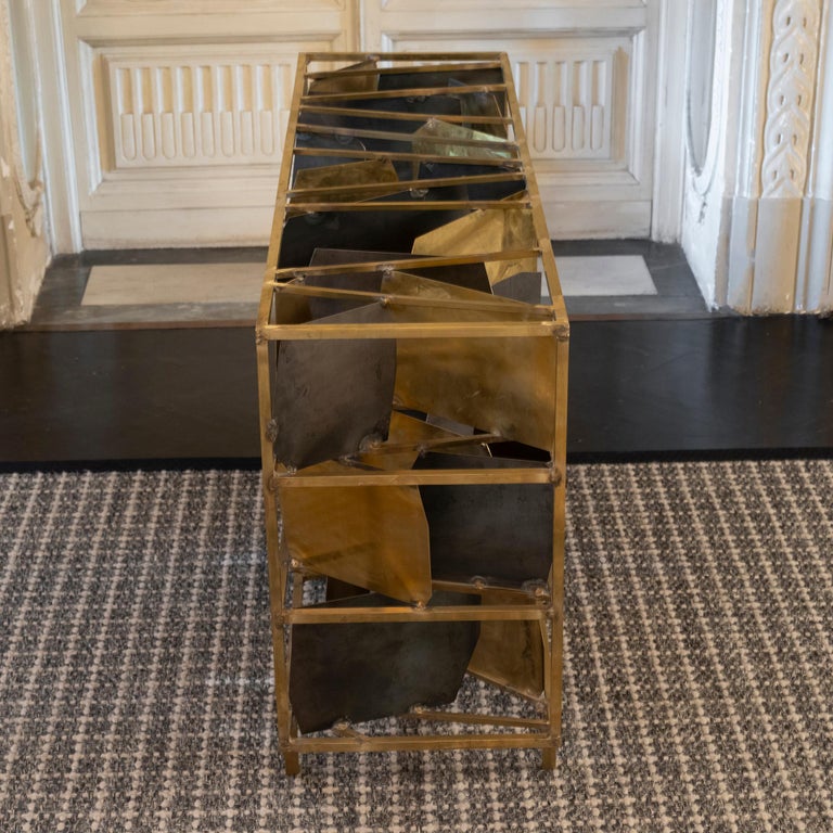 Flair Edition Brutalist Console Table in Natural Brass and Steel, Italy ...