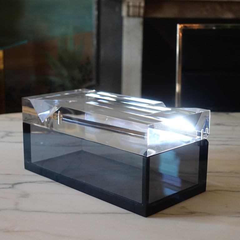 Flair Edition Rectangular Decorative Box in Grey and Clear Lucite ...