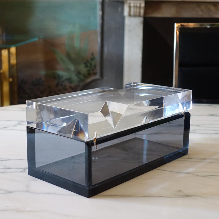 Flair Edition Rectangular Decorative Box in Grey and Clear Lucite ...