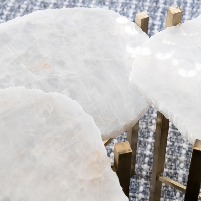 Flair Edition White Quartz and Natural Brass Side Tables, Italy, 2021 ...