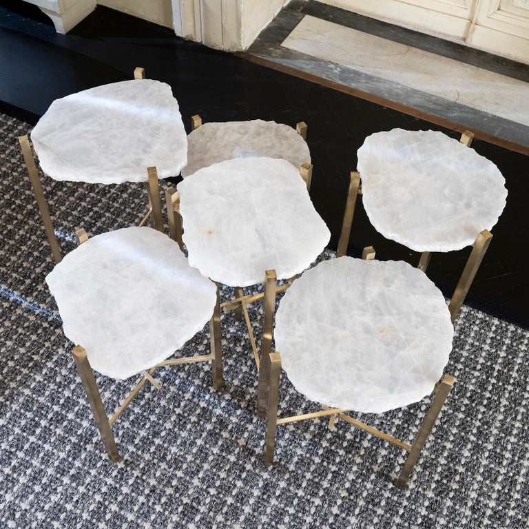 Flair Edition White Quartz and Natural Brass Side Tables, Italy, 2021 ...