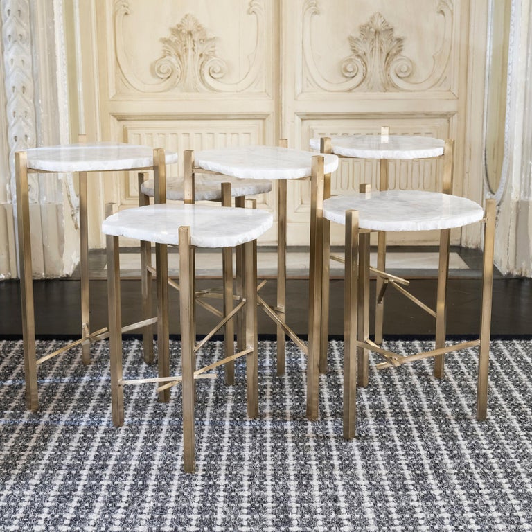 Flair Edition White Quartz and Natural Brass Side Tables, Italy, 2021 ...