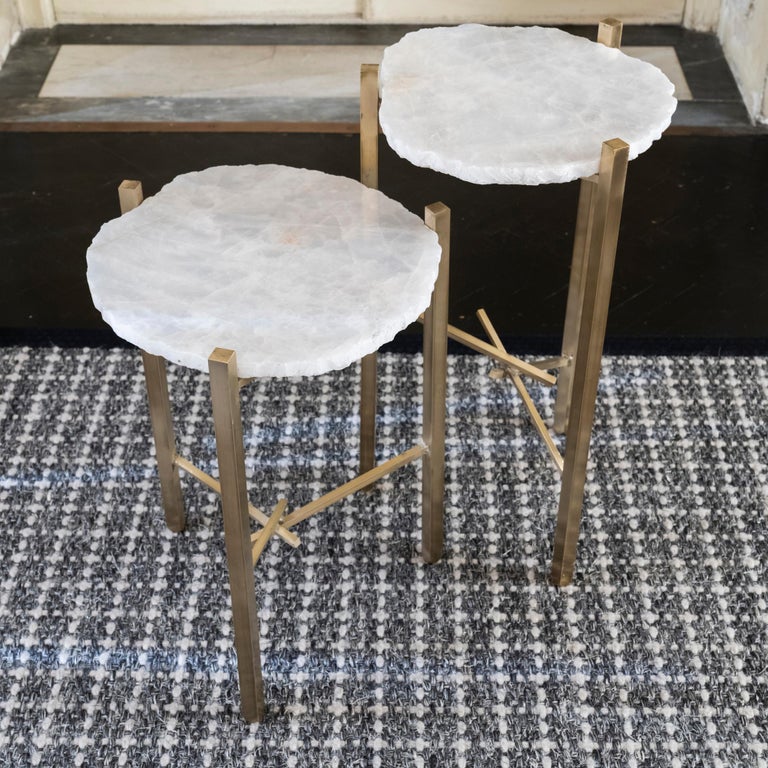 Flair Edition White Quartz and Natural Brass Side Tables, Italy, 2021 ...