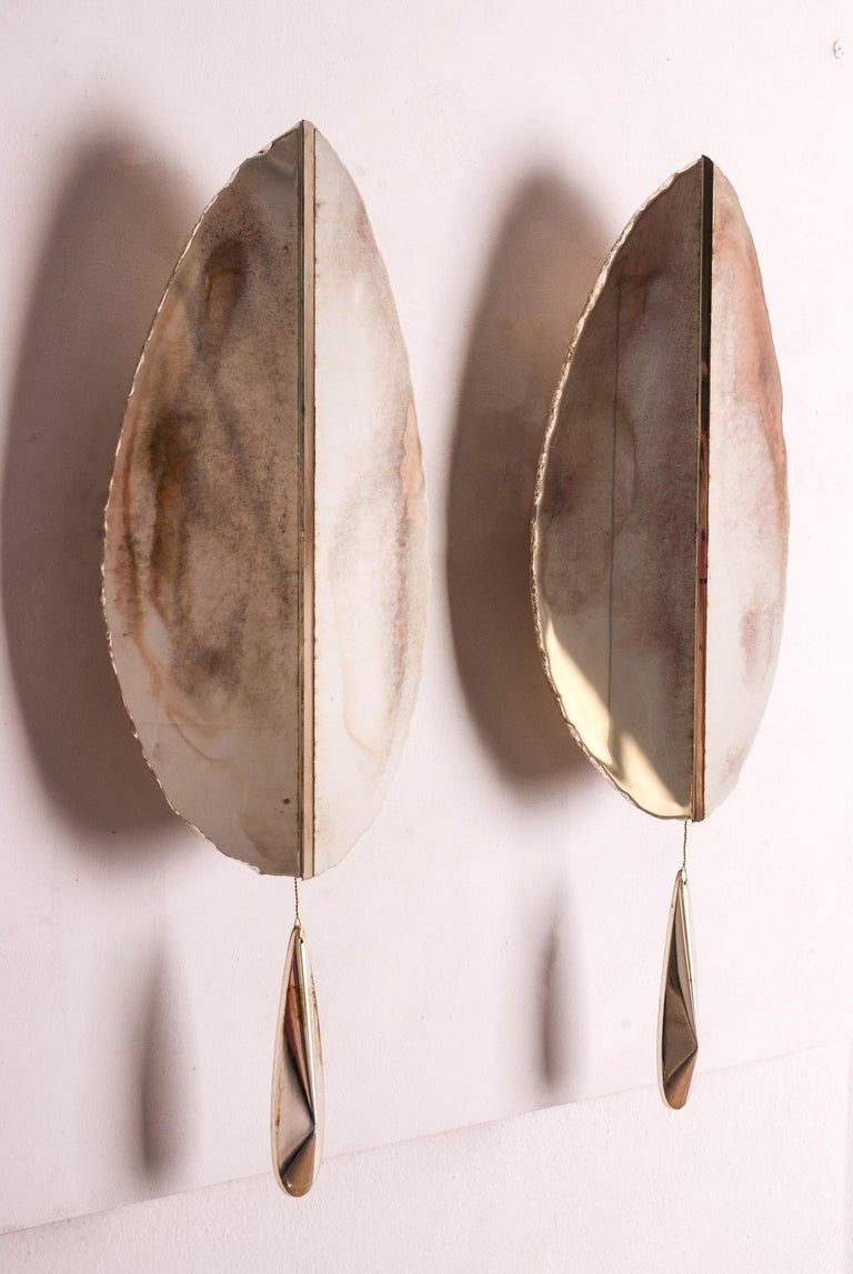 “Flame” contemporary wall sconce bronzed Silvered Glass, brass, crystal ...