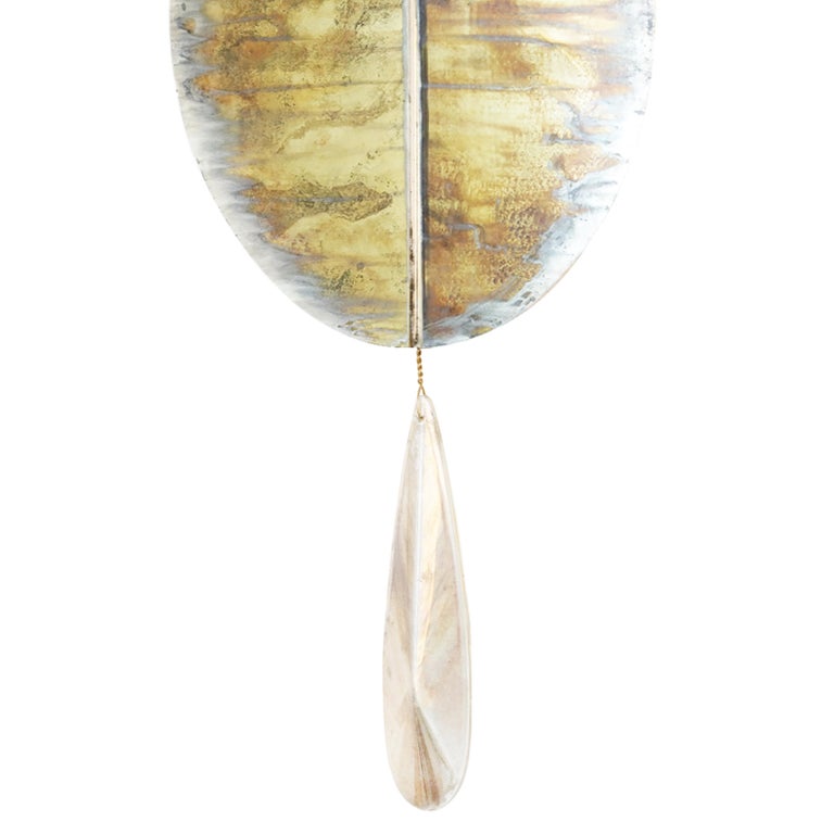 “Flame” Contemporary Wall Sconce Sun Silvered Glass, Brass, Crystal ...