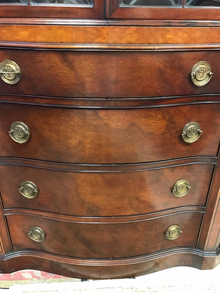 Flame Mahogany Breakfront China Cabinet Bookcase Secretary Desk at 1stDibs