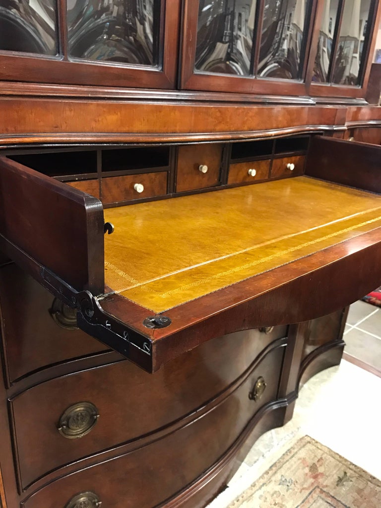 Flame Mahogany Breakfront China Cabinet Bookcase Secretary Desk at 1stDibs