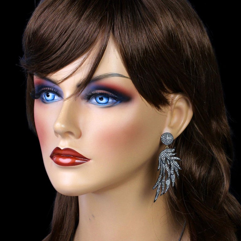 Flame Shaped Pave Diamond Earrings Made in 14k Gold and Silver For Sale ...