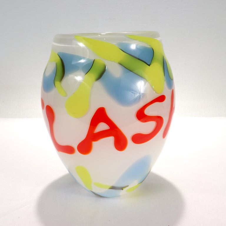 "FLASH" Pop-Art Cased Art Glass Vase in White, Blue, Yellow, and Red ...