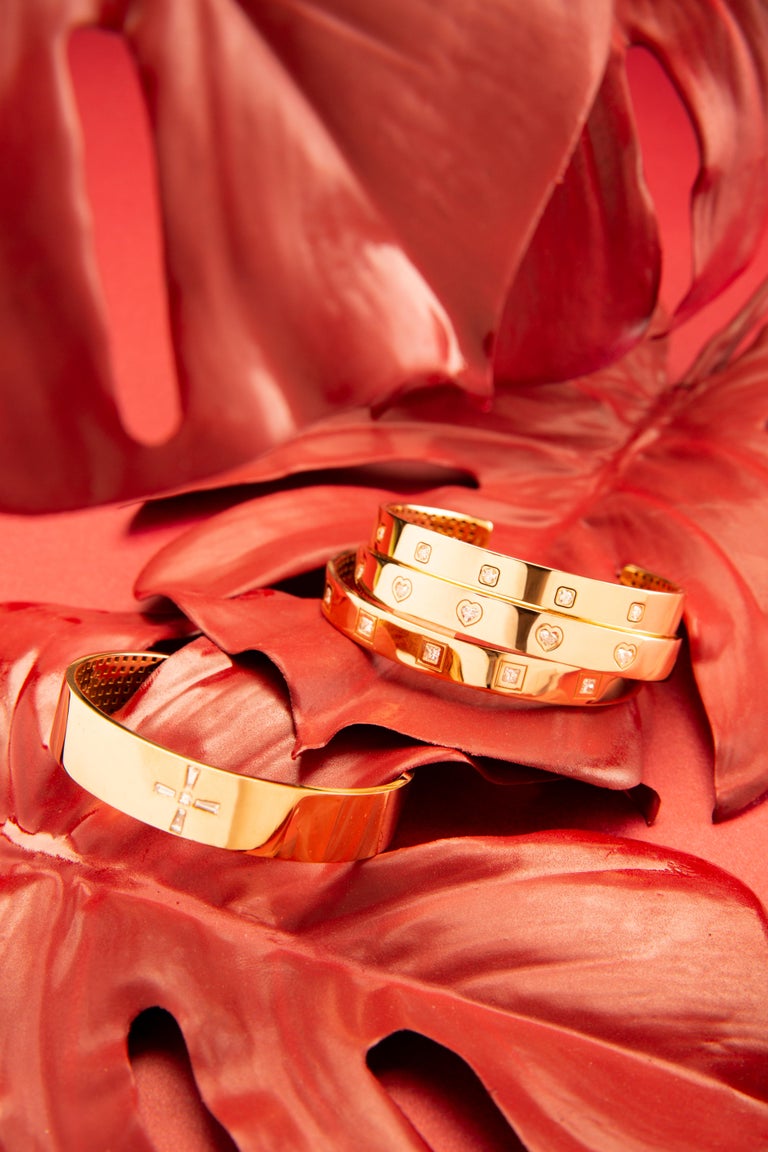 Flat Band Square Diamond Cuff Bold Bracelet, "Manette" Collection For ...