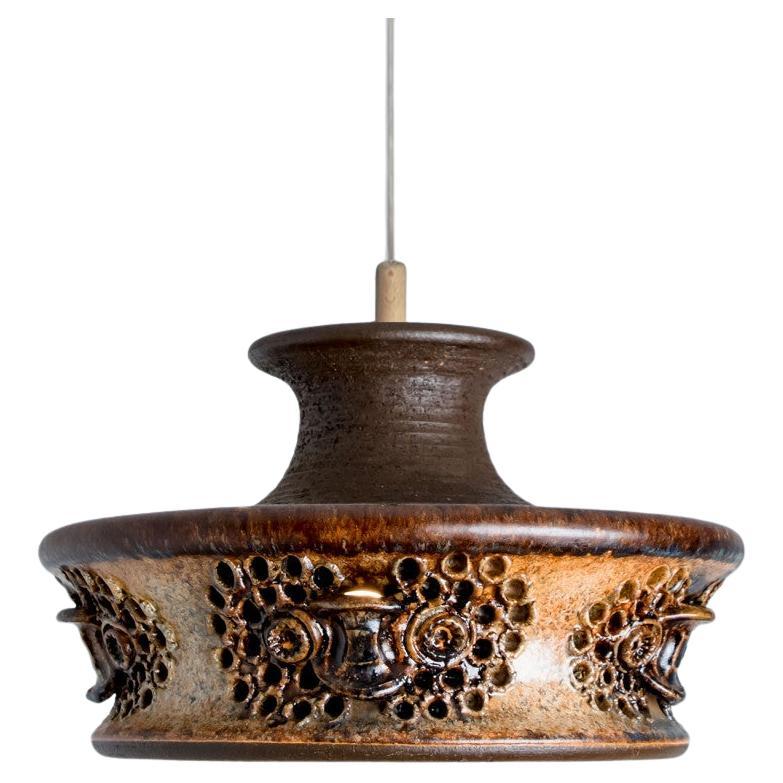 Flat Round Brown Light Blue Ceramic Pendant Light, Denmark, 1970 For ...