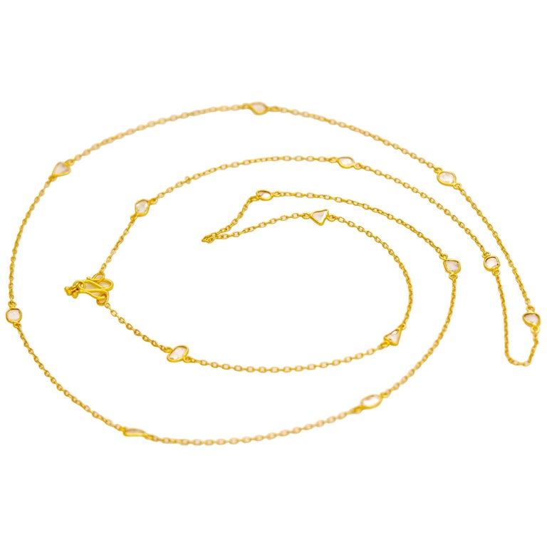 Flat Diamond 22 Karat Gold Long Double Chain Necklace at 1stDibs | flat ...
