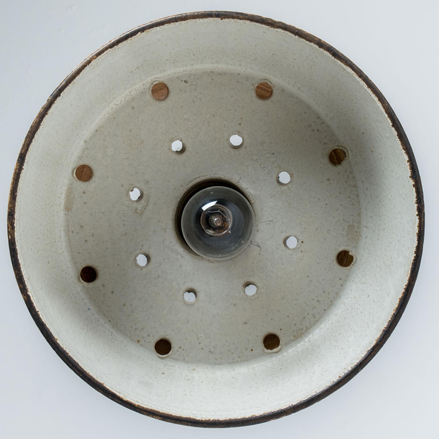 Flat Round Brown Light Blue Ceramic Pendant Light, Denmark, 1970 For ...