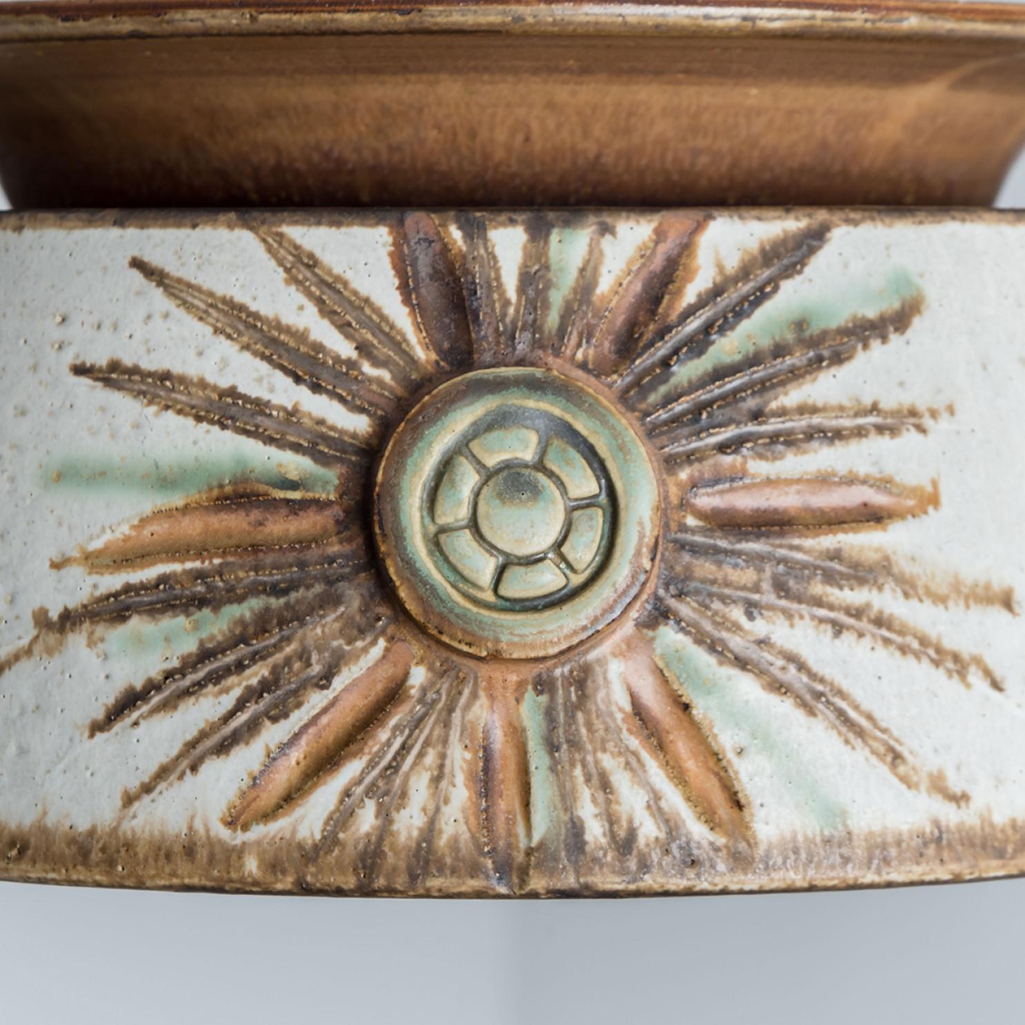 Flat Round Brown Light Blue Ceramic Pendant Light, Denmark, 1970 For ...
