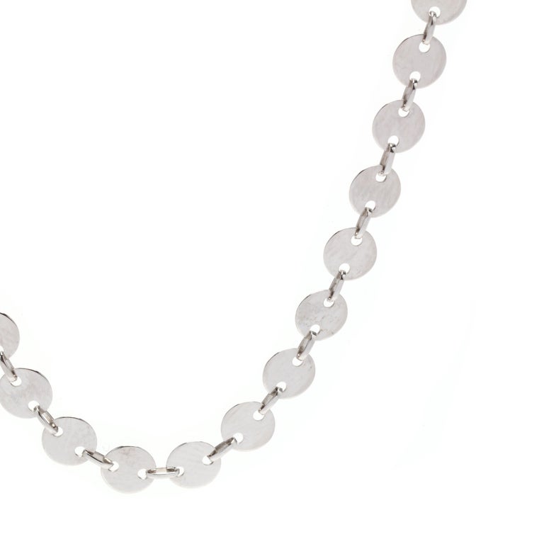 Flat Round Mirror Link Chain Necklace, 14kt White Gold For Sale at 1stDibs